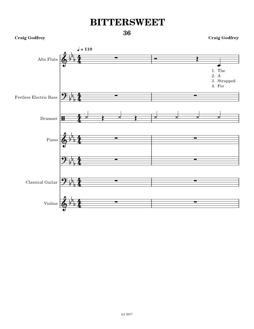 BITTERSWEET Sheet music for Piano, Guitar, Bass guitar, Drum group ...