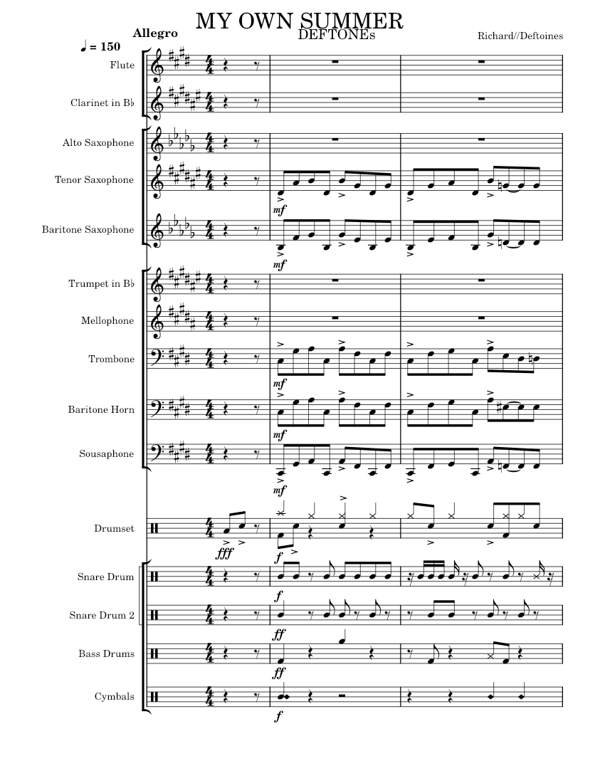 My Own Summer (Shove It) – Deftones Sheet Music for Trombone, Tuba ...