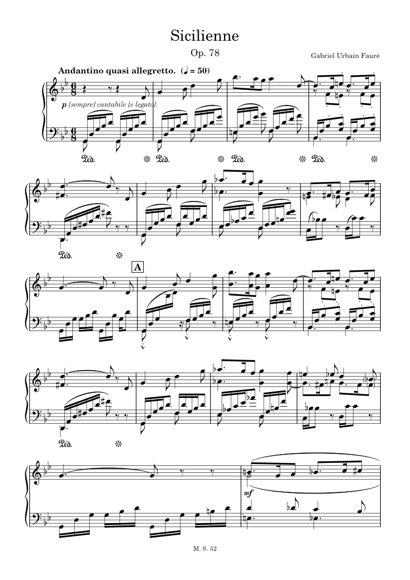 Sicilienne Op. 78 – Gabriel Urbain Fauré Sheet music for Piano (Solo ...