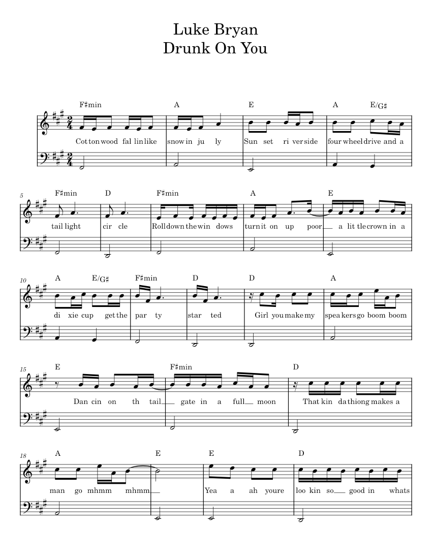 Drunk on you - Luke Bryan Sheet Music with Chords for Piano (Solo) easy ...