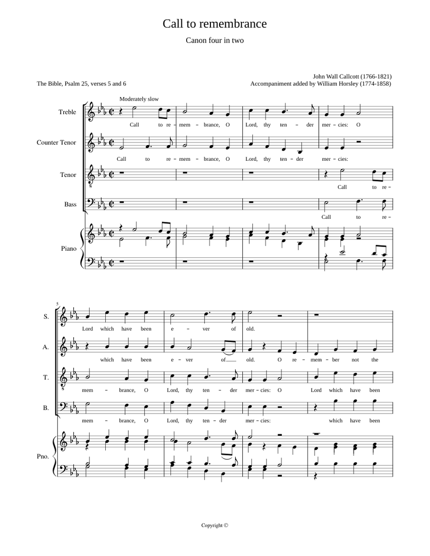 Call to remembrance - John Wall Callcott - piano tutorial