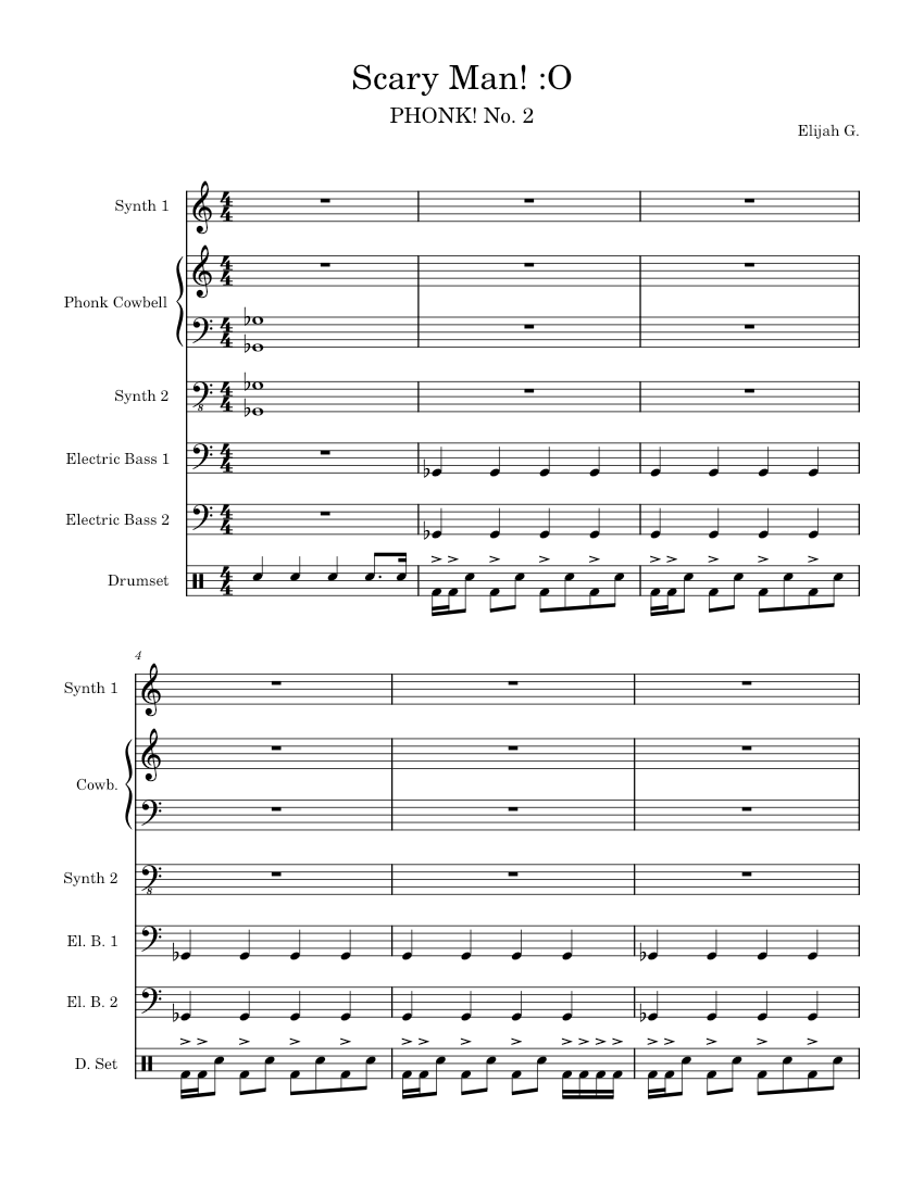 Phonk #2 - Scary Man! :O Sheet Music for Flute piccolo, Bass guitar ...