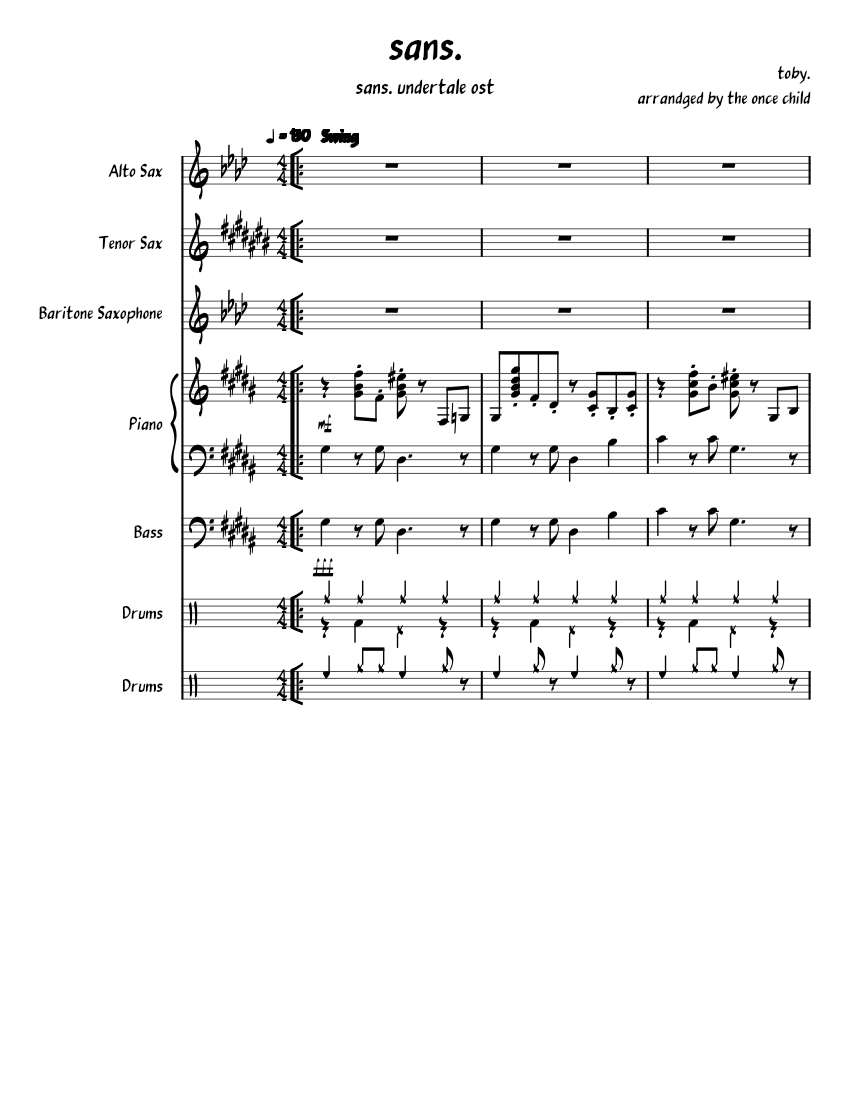 sans. Sheet music for Piano, Saxophone alto, Saxophone tenor, Saxophone ...