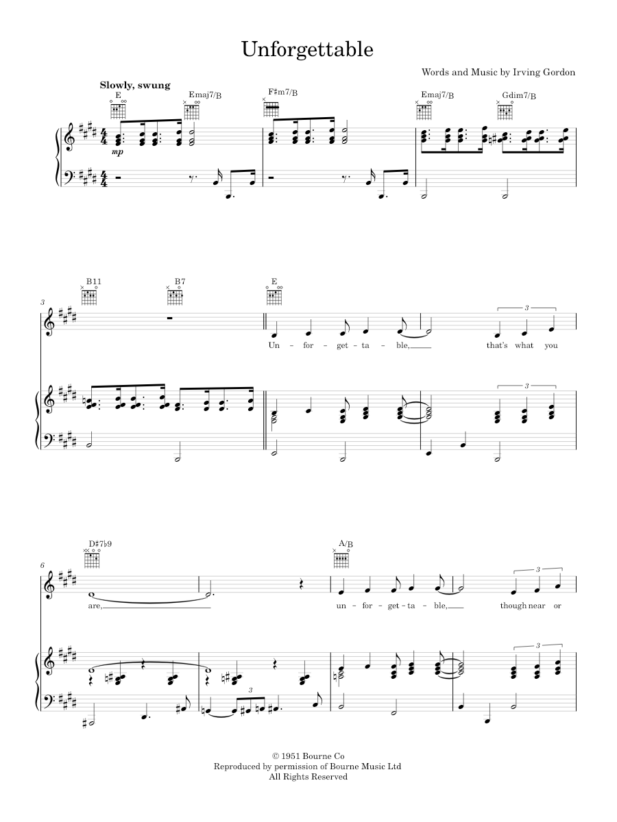 unforgettable Sheet music for Piano, Vocals by Nat King Cole Official ...