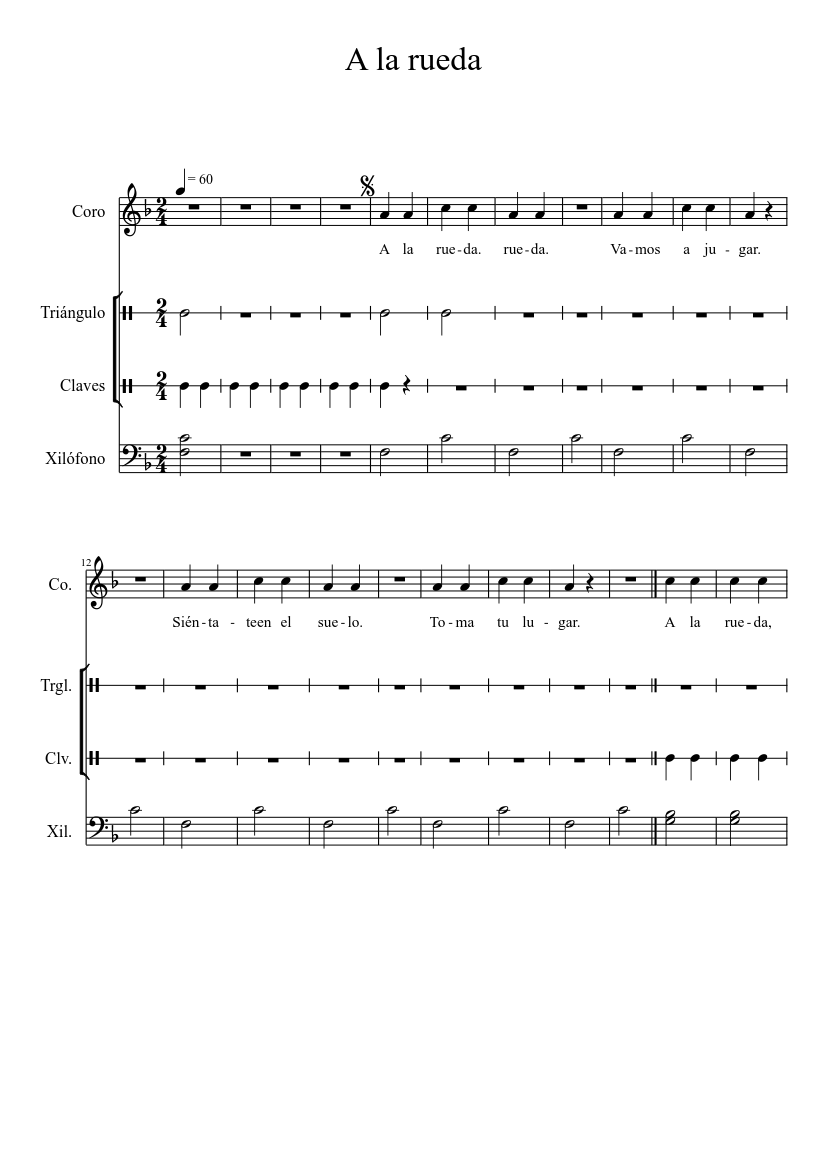 A la rueda Sheet music for Vocals, Xylophone, Triangle, Claves (Mixed ...