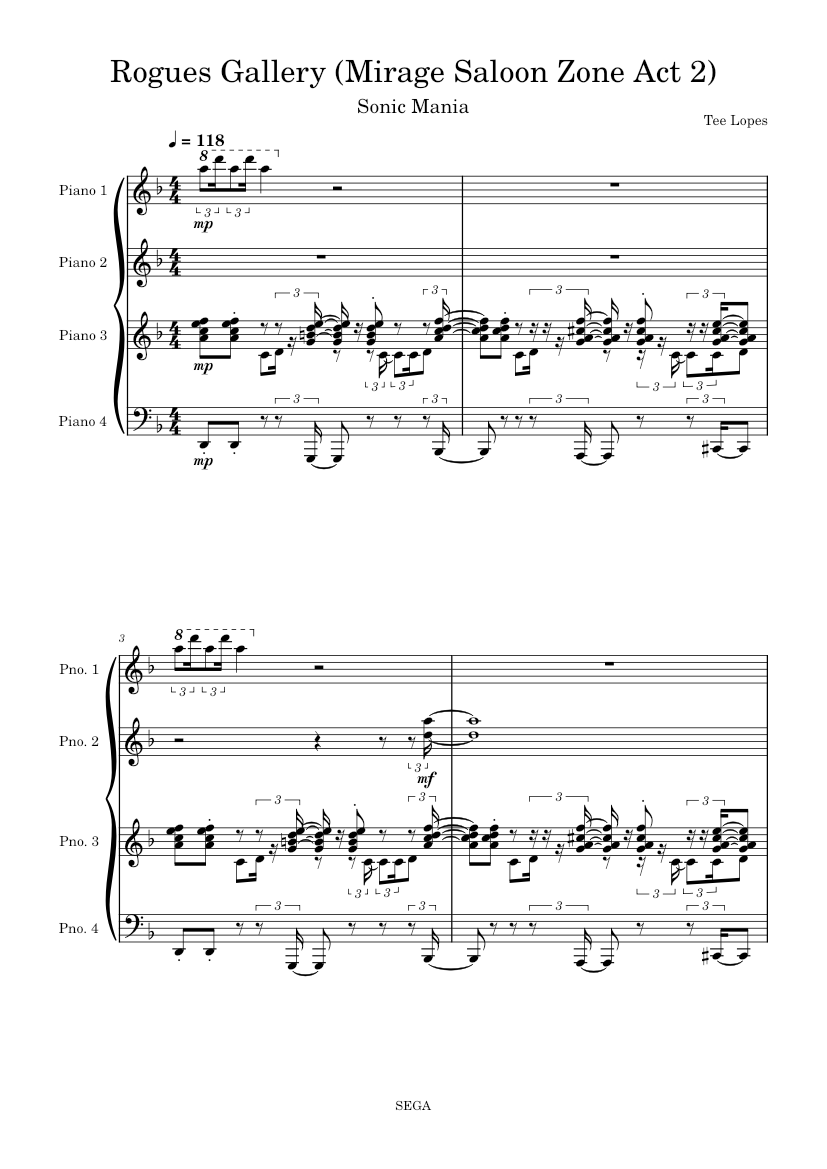 Rogues Gallery (Mirage Saloon Zone: Act 2) - Sonic Mania Sheet Music ...