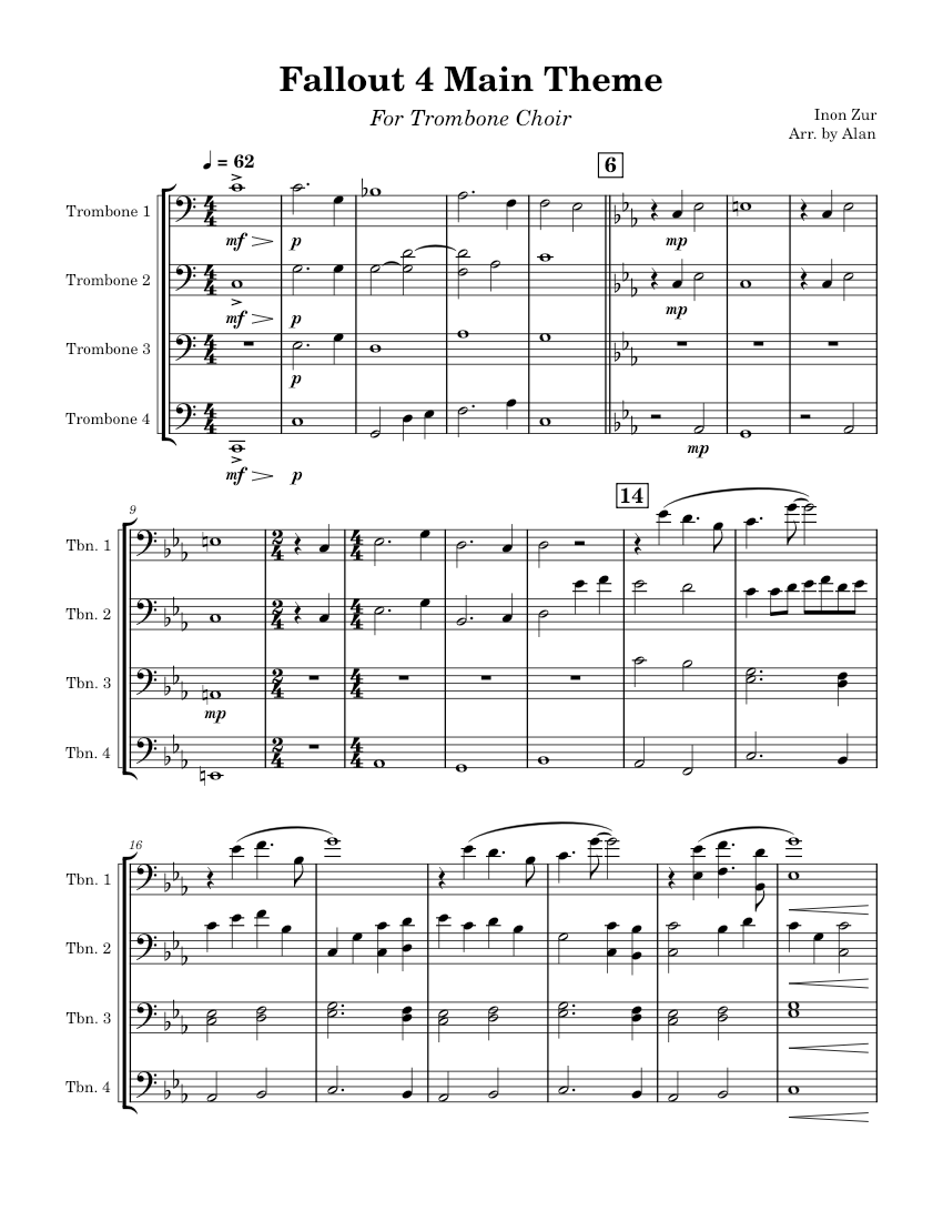 Fallout 4 Main Theme – Inon Zur - for Trombone Choir Sheet Music for ...