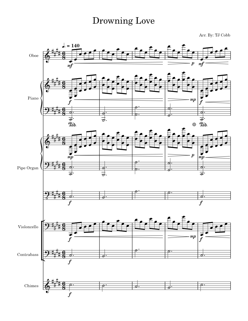 Drowning Love Sheet Music for Piano, Organ, Oboe, Cello & more ...