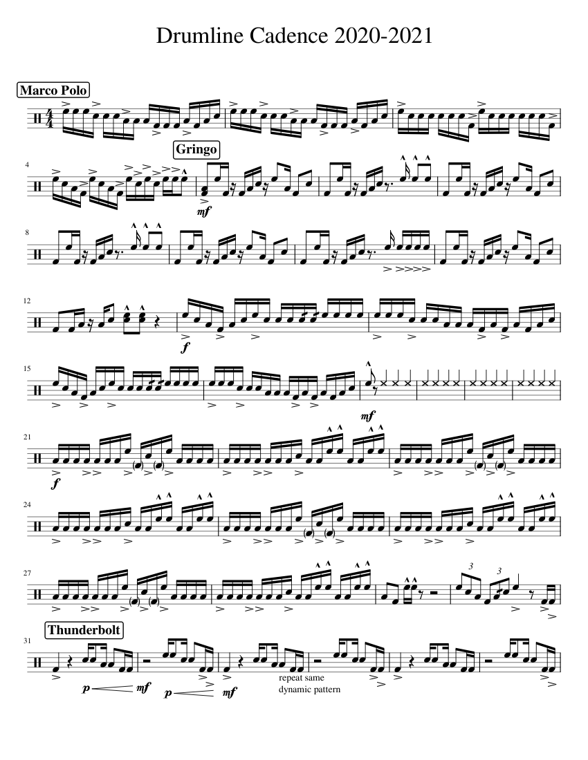 Drumline Cadence 2020-2021 Tenor Drums Sheet music for Tenor drum (Solo ...