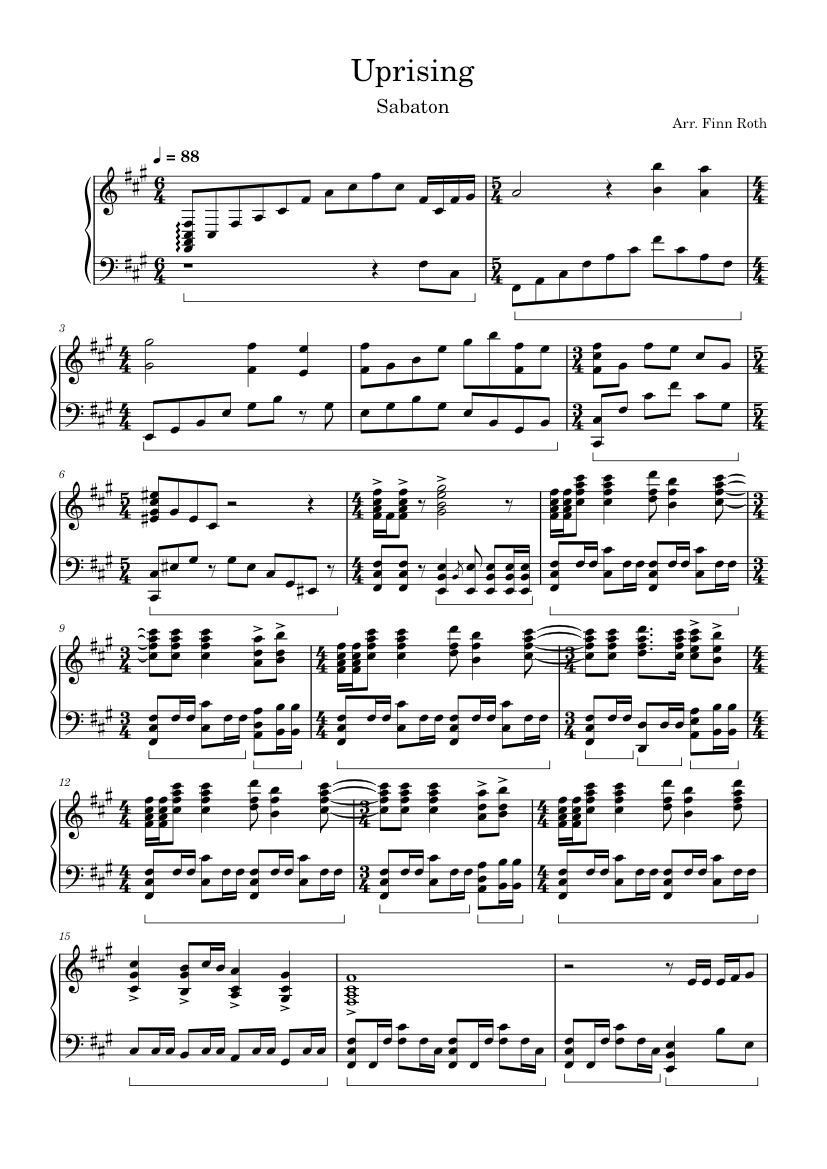 Uprising – Sabaton Sheet music for Piano (Solo) | Musescore.com