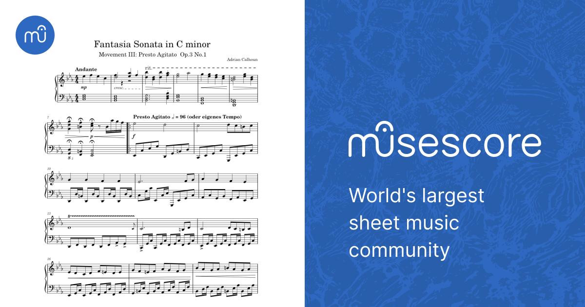 Fantasia Sonata in C minor Movement III: Presto Agitato Op.3 No.1 Sheet ...