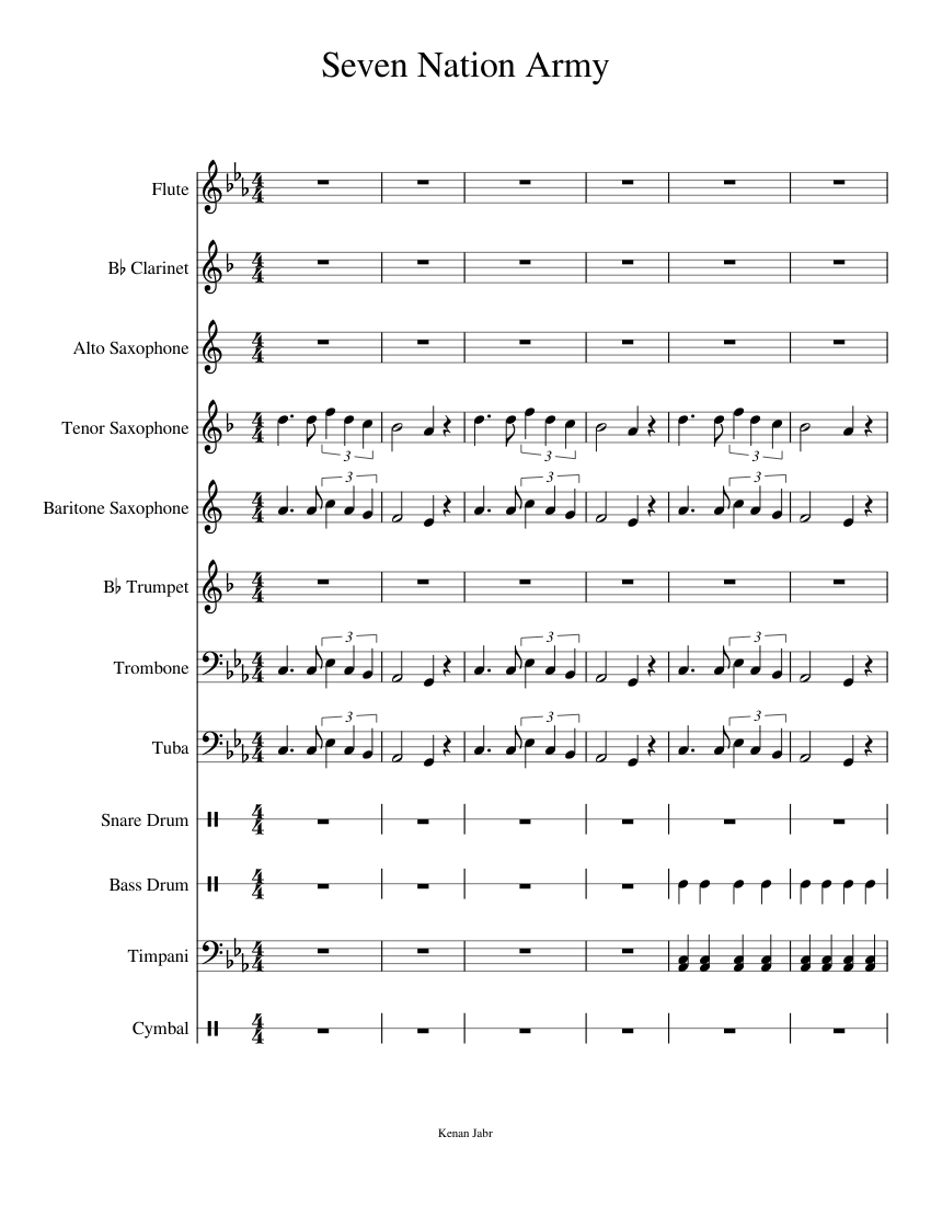 Seven Nation Army Sheet music for Trombone, Tuba, Flute, Clarinet in b ...