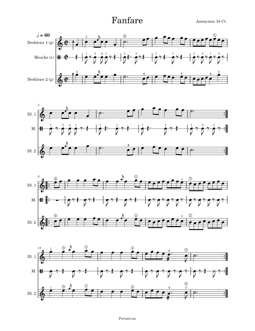 Fanfare Sheet music for Snare drum, Violin (String Duet) | Musescore.com