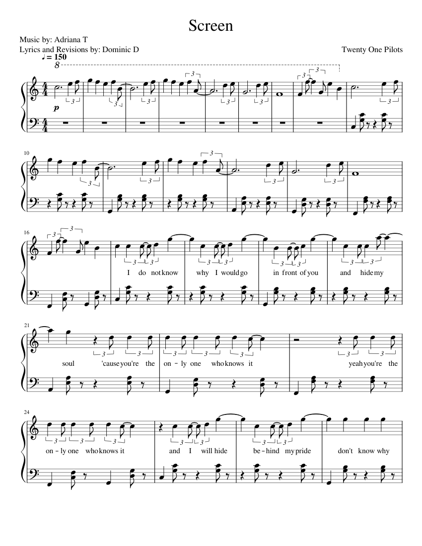 Screen - Twenty Øne Piløts Sheet Music for Piano (Solo) easy ...