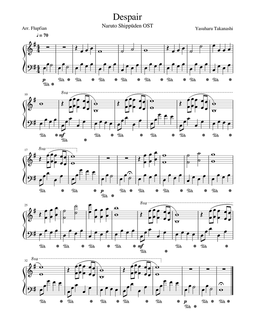 Despair - Naruto Shippūden OST Sheet music for Piano (Solo) Easy ...