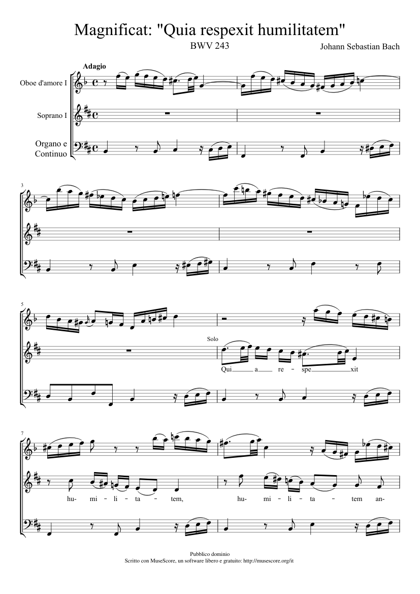 Magnificat: "Quia respexit humilitatem" Sheet Music for Soprano, Organ, Oboe (Mixed Trio ...