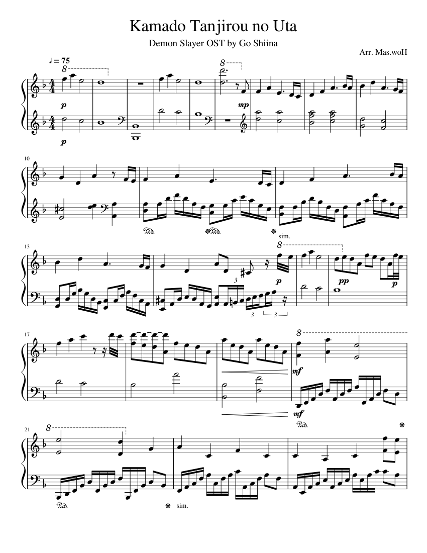Kamado Tanjirou no Uta (Demon Slayer OST) Sheet music for Piano (Solo) | Musescore.com