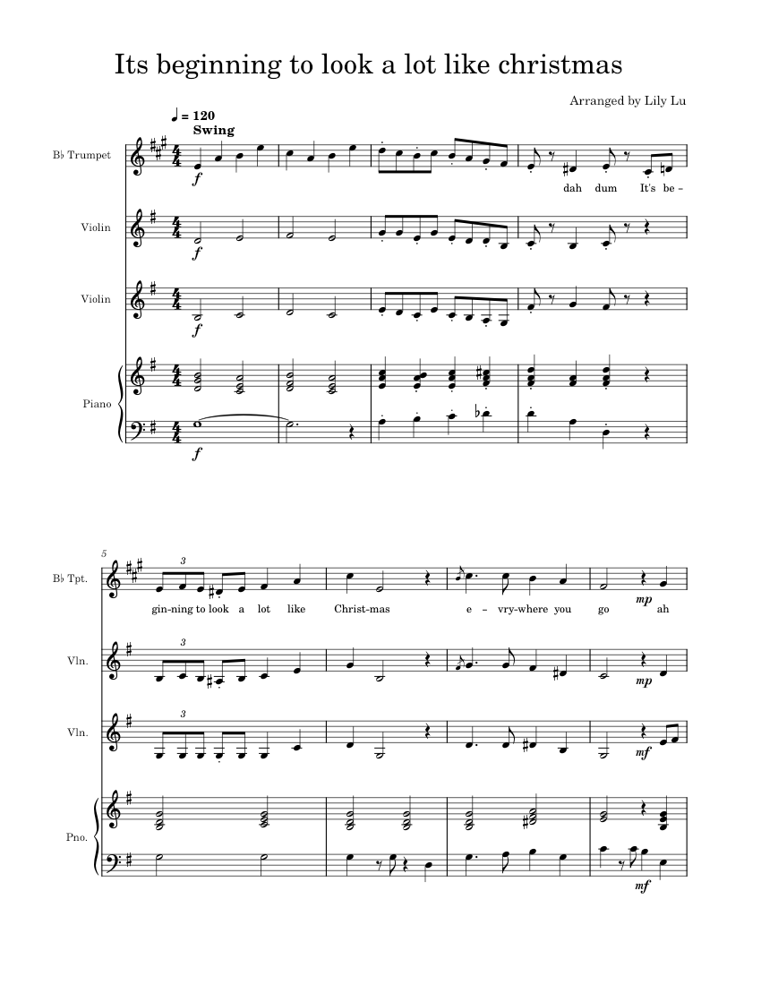 Its_beginning_to_look_a_lot_like_christmas Sheet music for Piano, Trumpet in b-flat, Violin ...