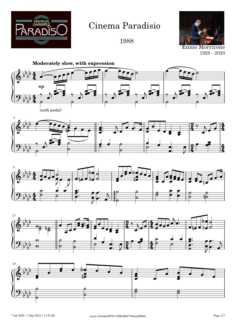 Cinema Paradisio (love theme) – Ennio Morricone Sheet music for Piano ...