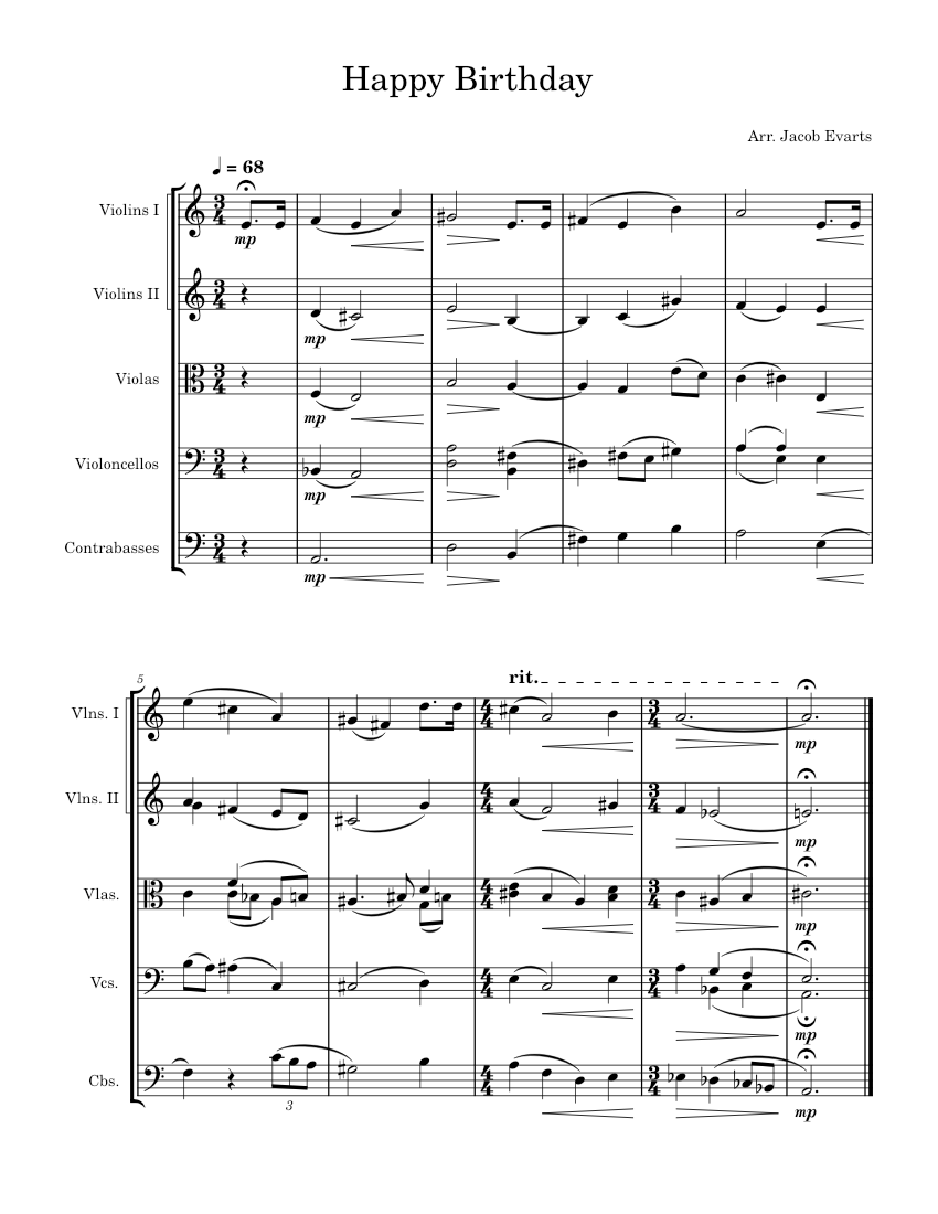 Happy Birthday - Reharmonized Sheet Music for Strings group (String Ensemble) | MuseScore.com