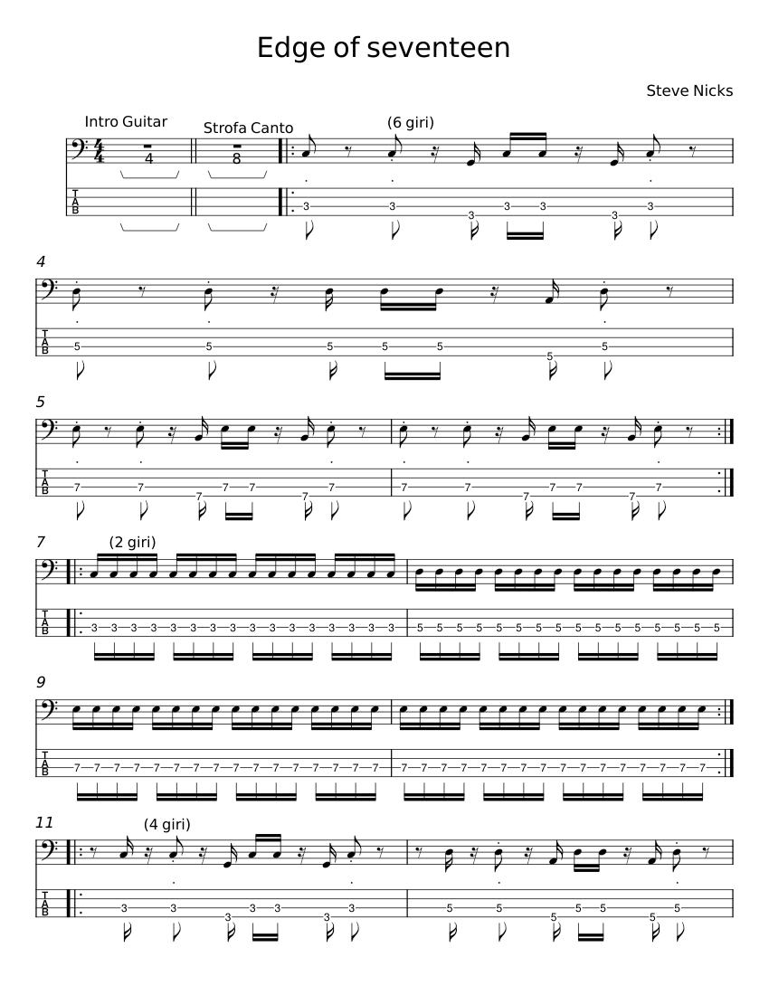Edge of Seventeen - Stevie Nicks Sheet music for Bass guitar (Mixed ...