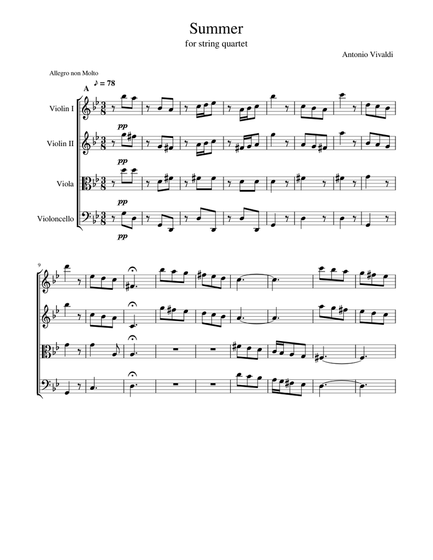 Summer Sheet music for Violin, Viola, Cello (String Quartet ...