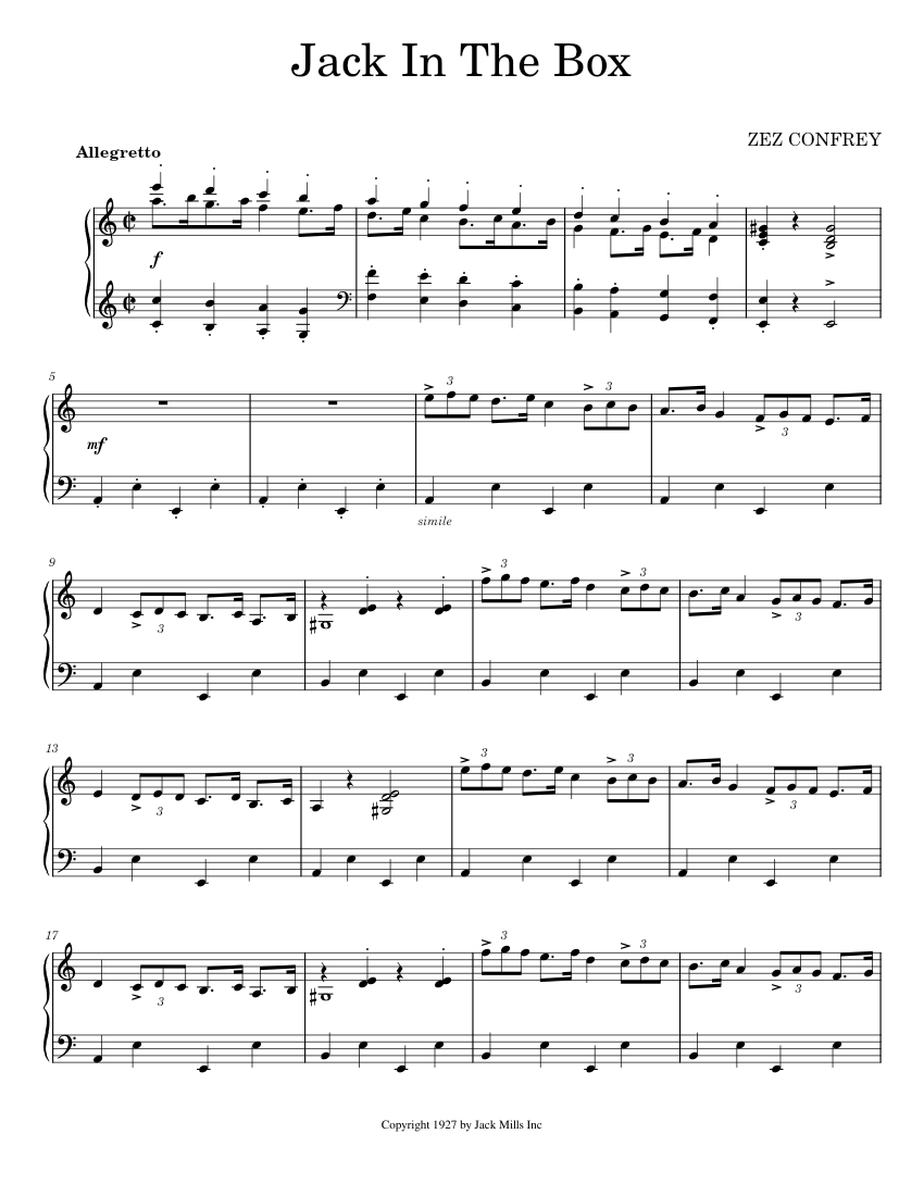 Jack In The Box (1927) Sheet music for Piano (Solo) | Musescore.com