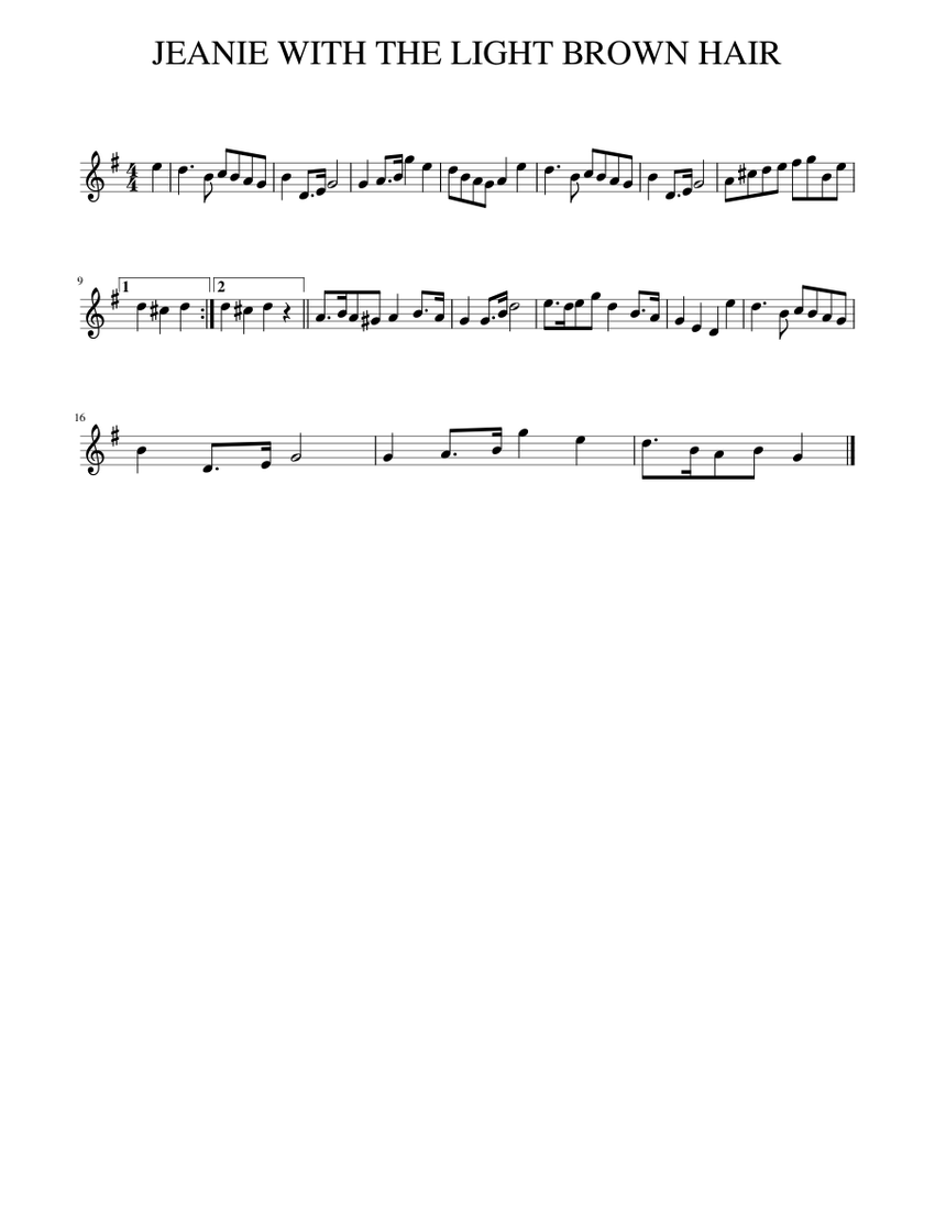 JEANIE WITH THE LIGHT BROWN HAIR Sheet music for Piano (Solo ...