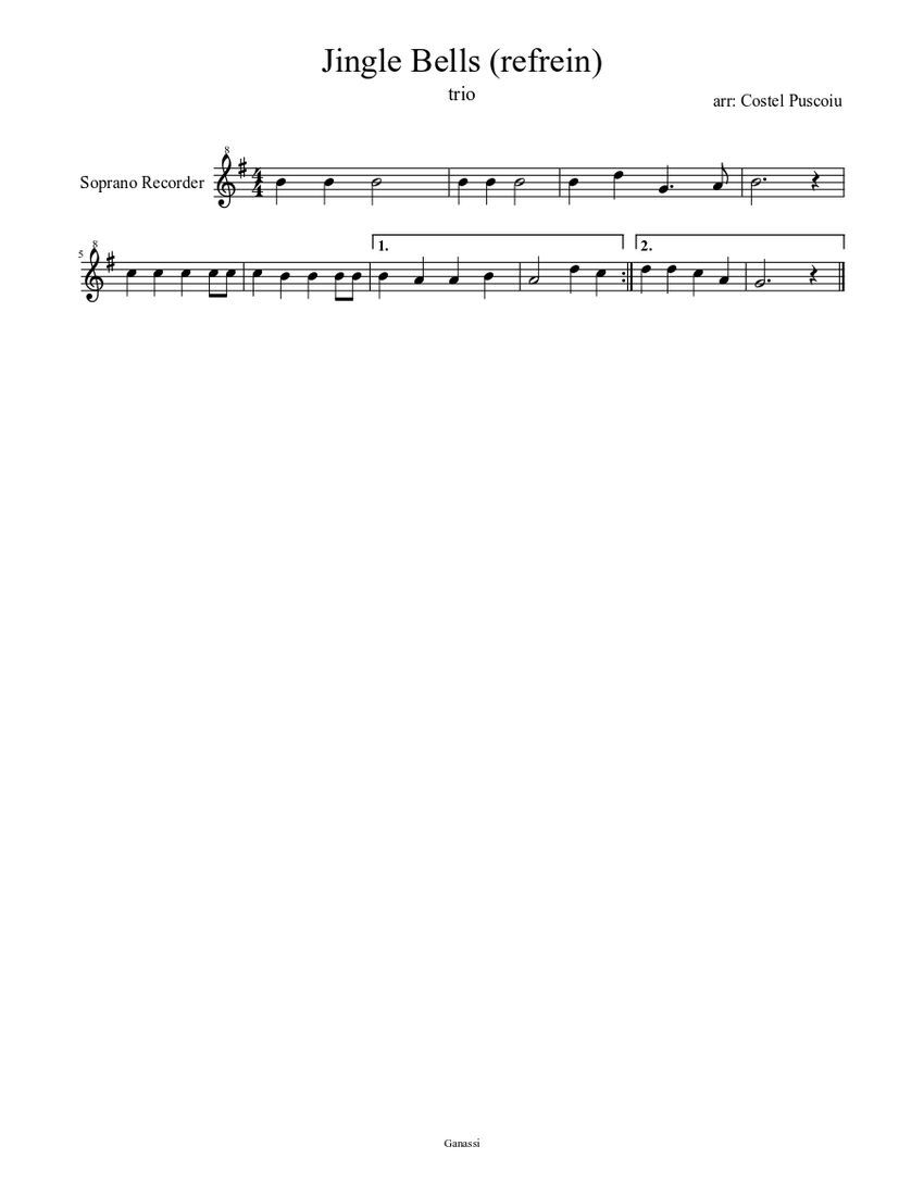 Jingle Bells Sheet music for Recorder (Solo) | Download and print in ...
