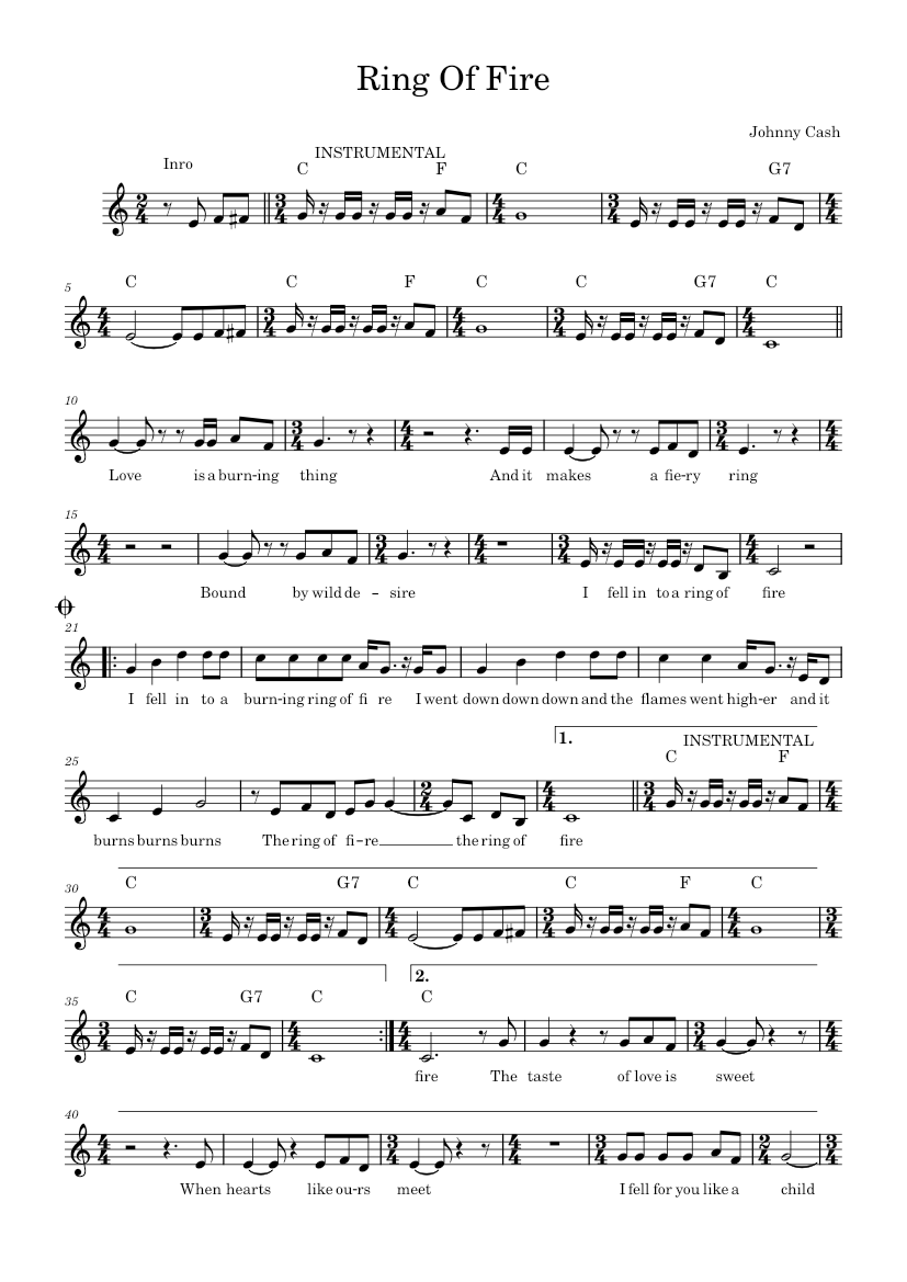 Ring of fire – Johnny Cash Ring Of Fire Sheet Music with Chords for ...