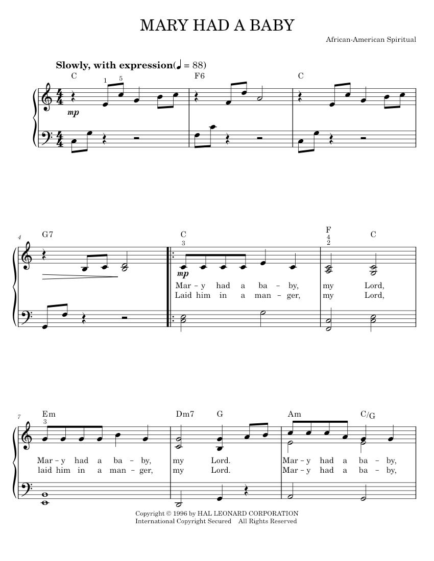 Mary Had A Baby Sheet music for Piano by Misc Traditional Official ...