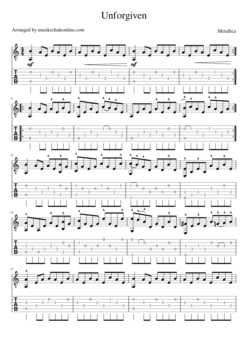 Unforgiven - Fingerstyle cover Sheet Music and Tab for Guitar (Solo ...