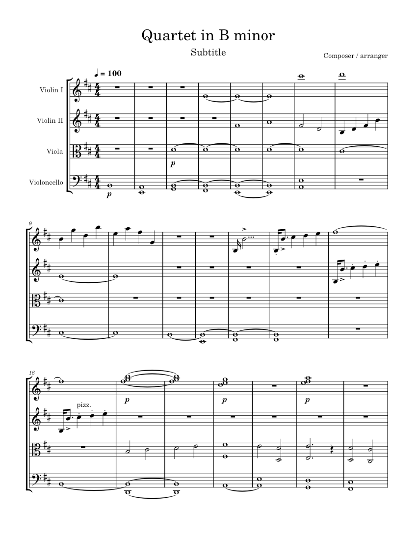 Quartet in B minor Sheet Music for Violin, Viola, Cello (String Quartet ...