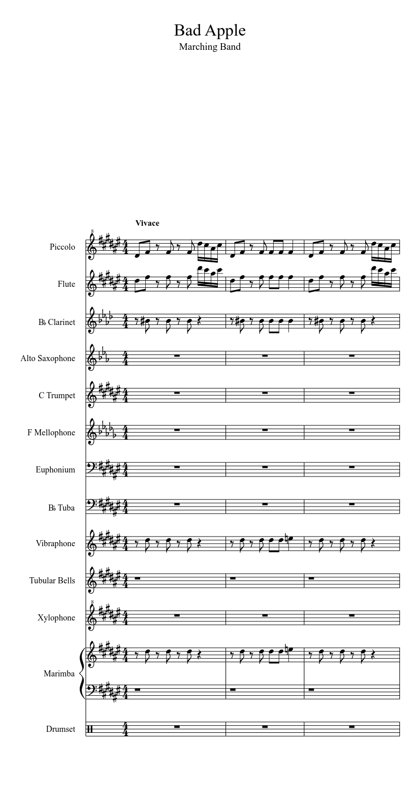 Bad Apple Sheet music for Tuba, Flute, Oboe, Clarinet other & more ...