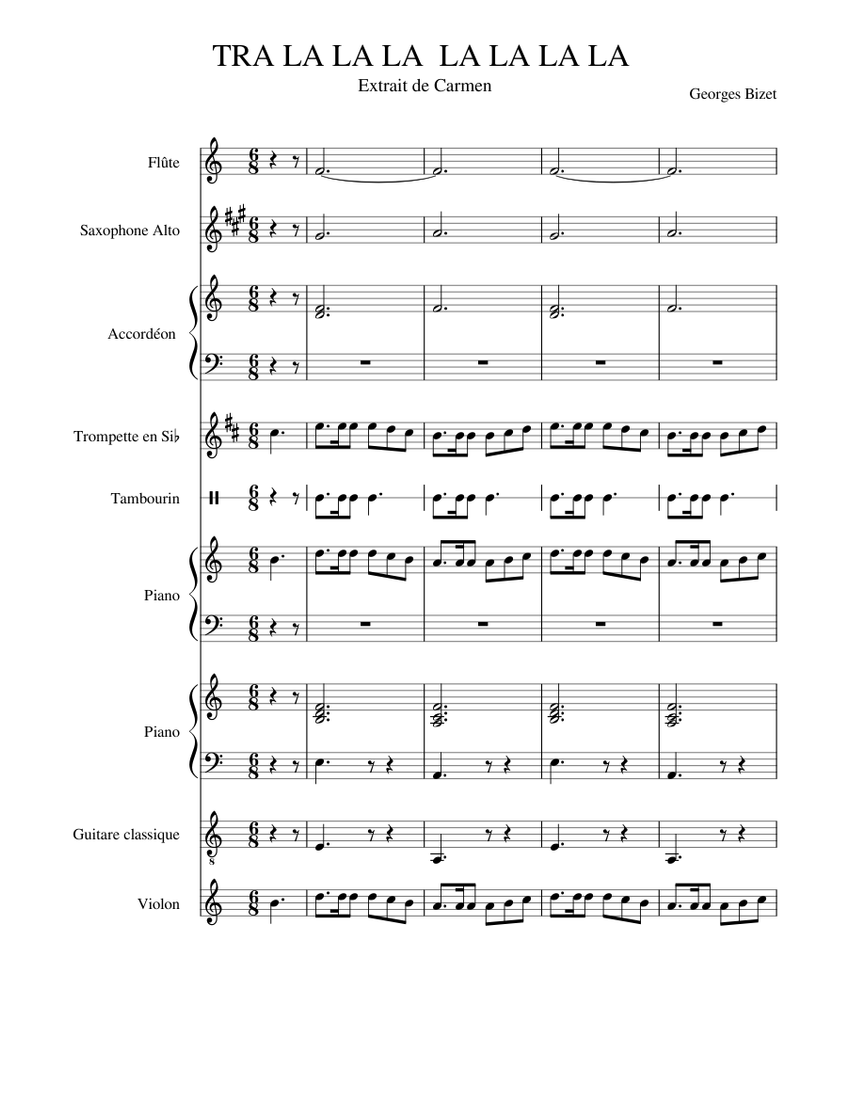 TRA LA LA LA LA LA LA LA Sheet music for Piano, Accordion, Tambourine ...