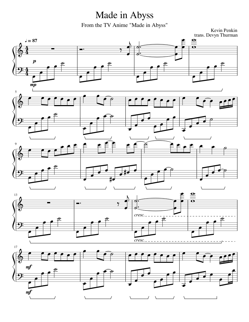 Made in Abyss (Title Track) - Kevin Penkin Sheet music for Piano (Solo ...