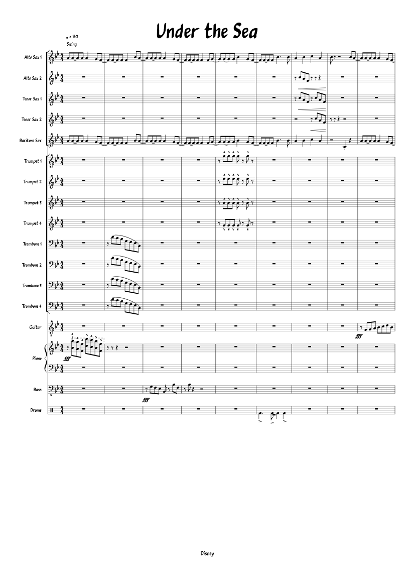 Under the Sea - 3rd Verse Sheet Music for Piano, Trombone, Saxophone ...