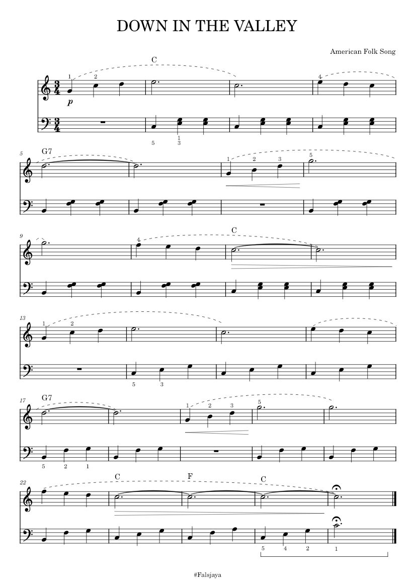 Down In The Valley Sheet music for Piano (Solo) | Musescore.com