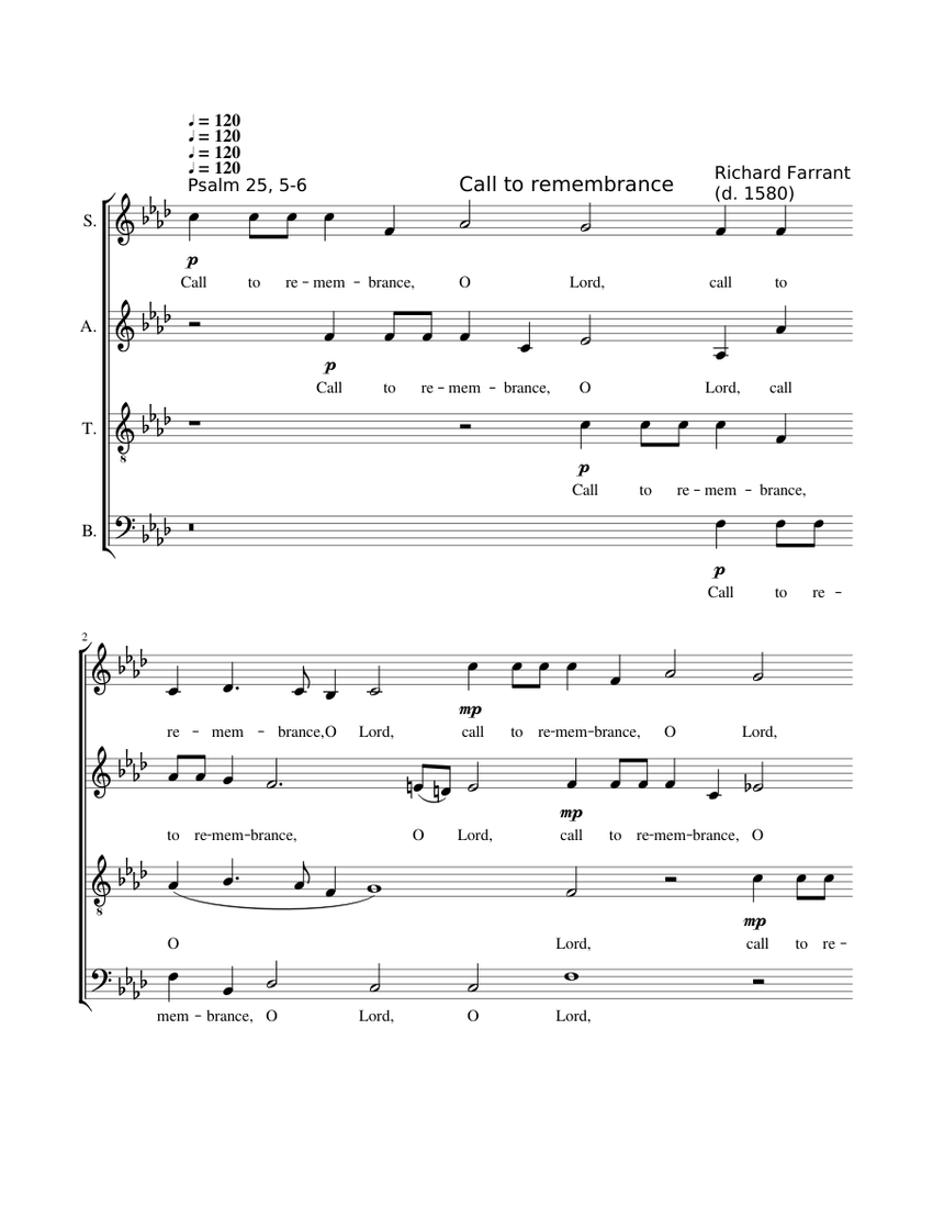 Call to remembrance - Richard Farrant Sheet music for Soprano, Alto ...