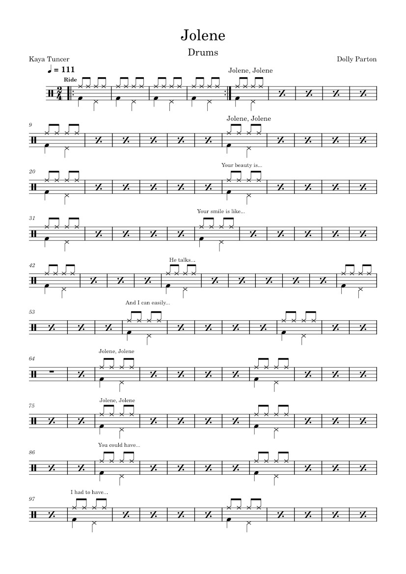 Jolene Sheet music for Drum group (Solo) | Musescore.com