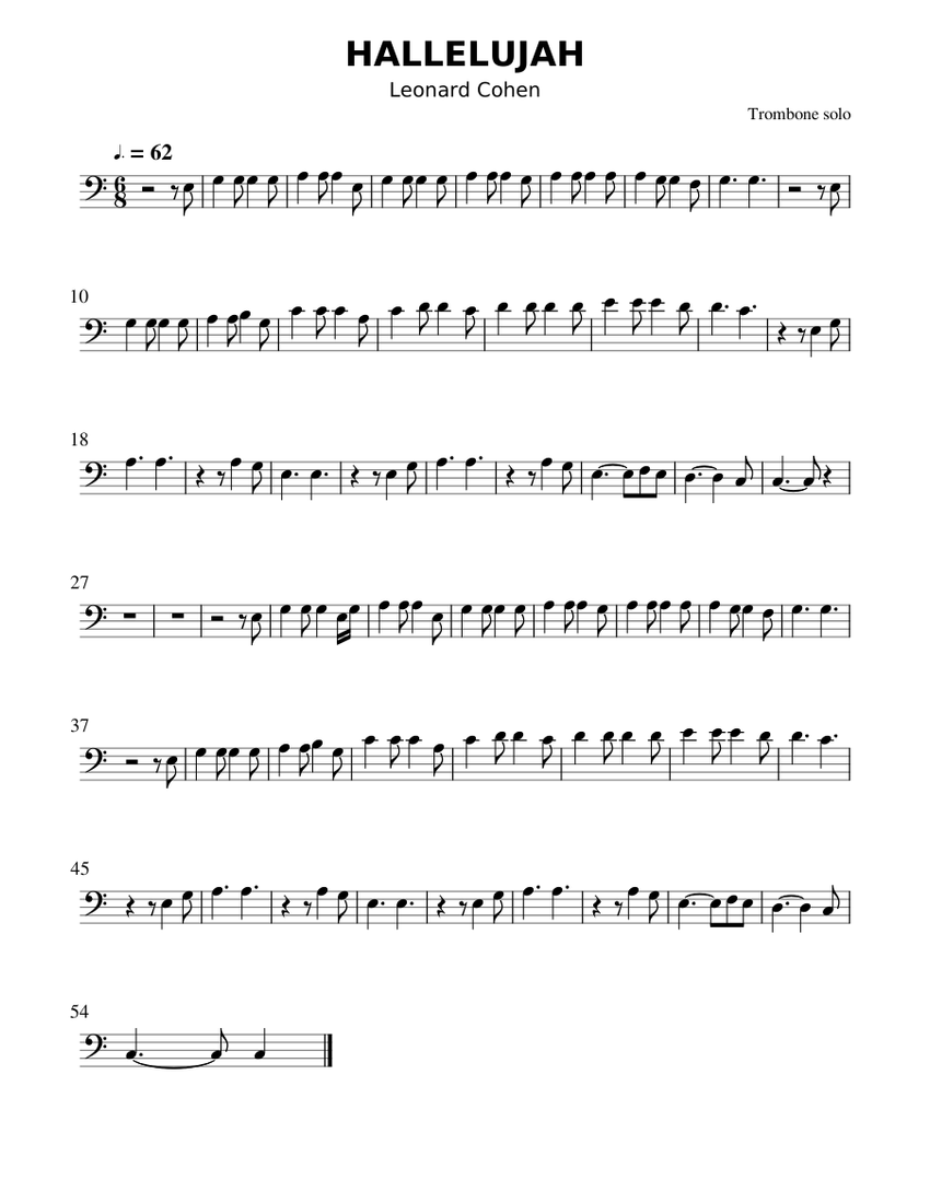 Hallelujah trombone solo Sheet music for Trombone (Solo) | Musescore.com