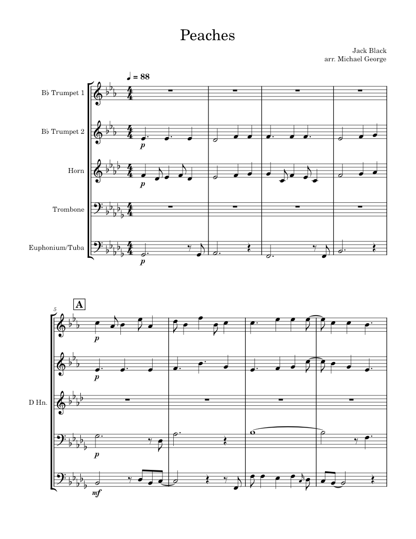 Peaches – Jack Black for Brass Quintet Sheet music for Trombone, Tuba ...