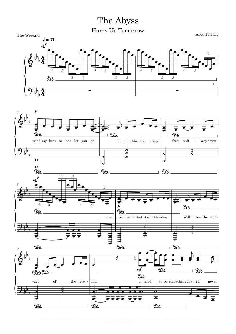 The Abyss – The Weeknd Sheet Music for Piano (Solo) | MuseScore.com