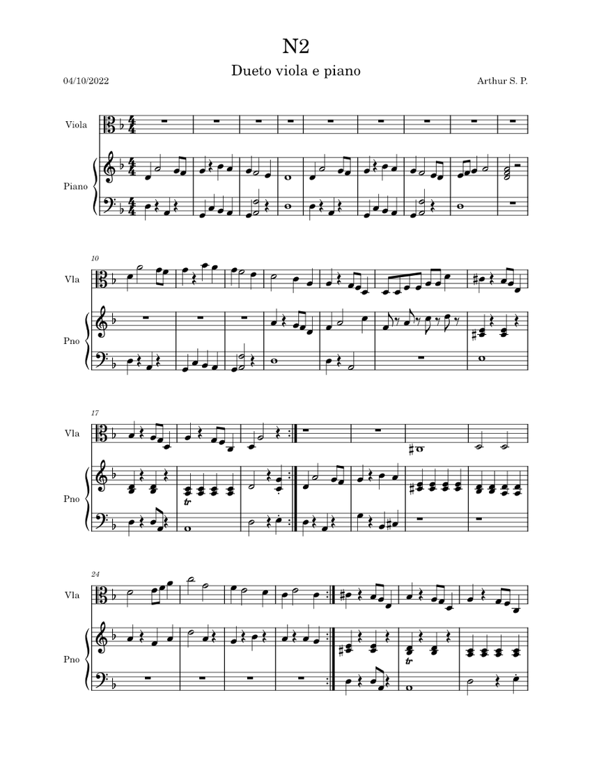 N2 Dueto viola e piano Sem título-2 Sheet music for Piano, Viola (Piano ...