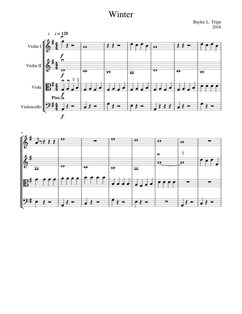 Winter Sheet music for Violin, Viola, Cello (String Quartet ...