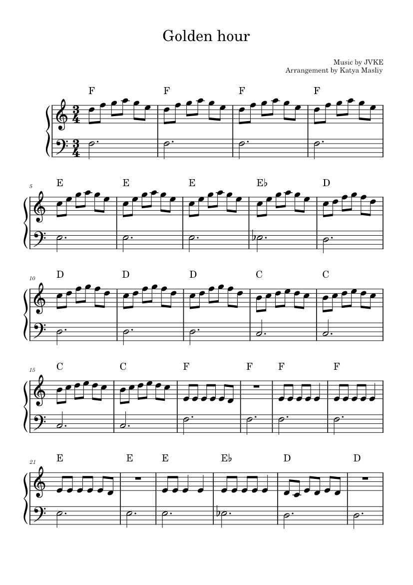 Golden hour – JVKE Sheet music for Piano (Solo) Easy | Musescore.com