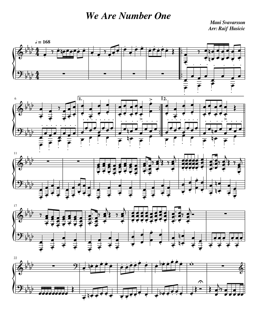 We Are Number One Sheet music for Piano (Solo) | Musescore.com