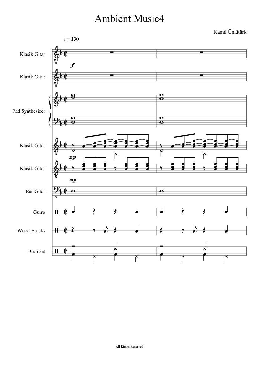 Ambient Music4 Sheet Music for Guitar, Bass guitar, Drum group ...