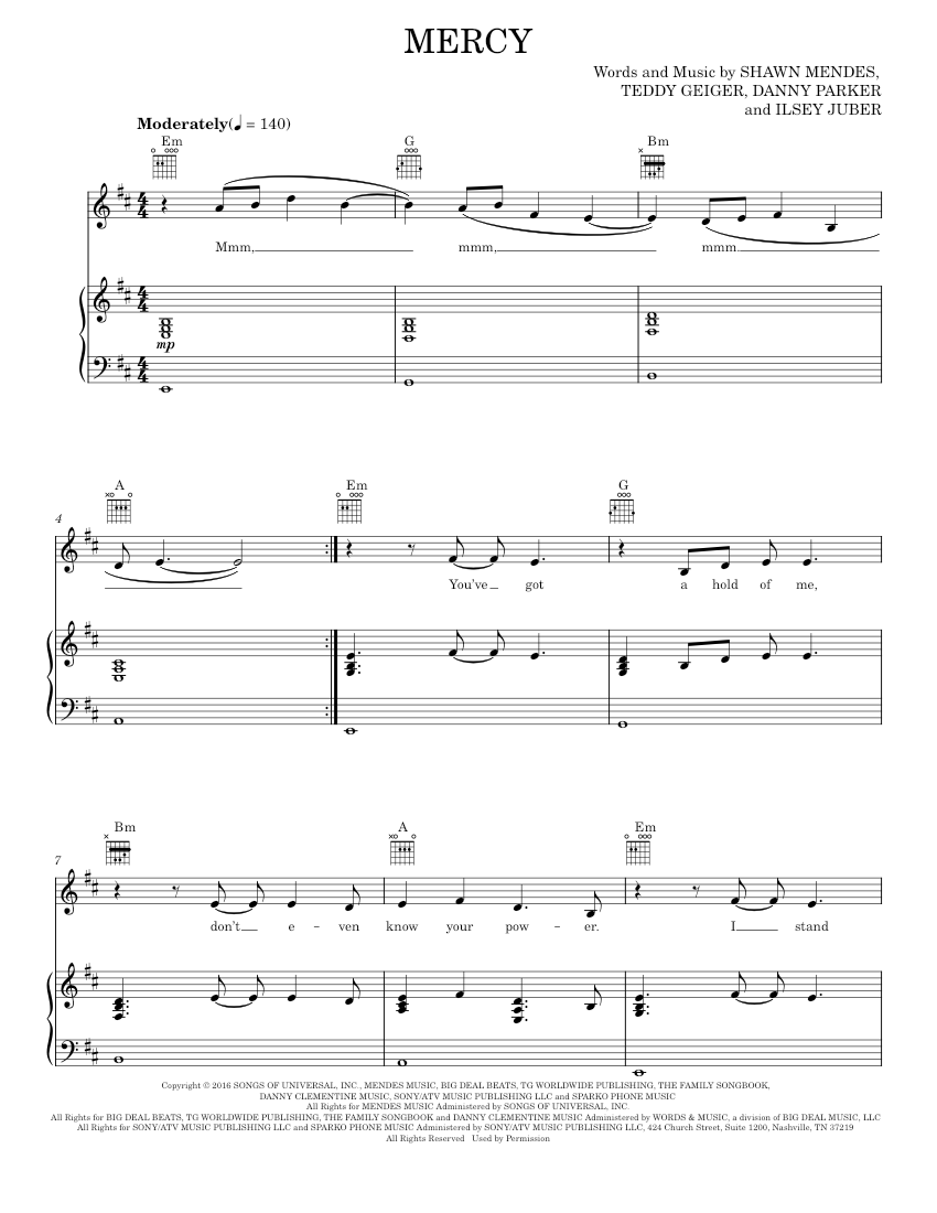 mercy Sheet music for Piano, Vocals by Shawn Mendes Official ...
