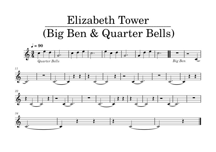 Elizabeth Tower (Big Ben & Quarter Bells) Sheet Music for Tubular bells ...